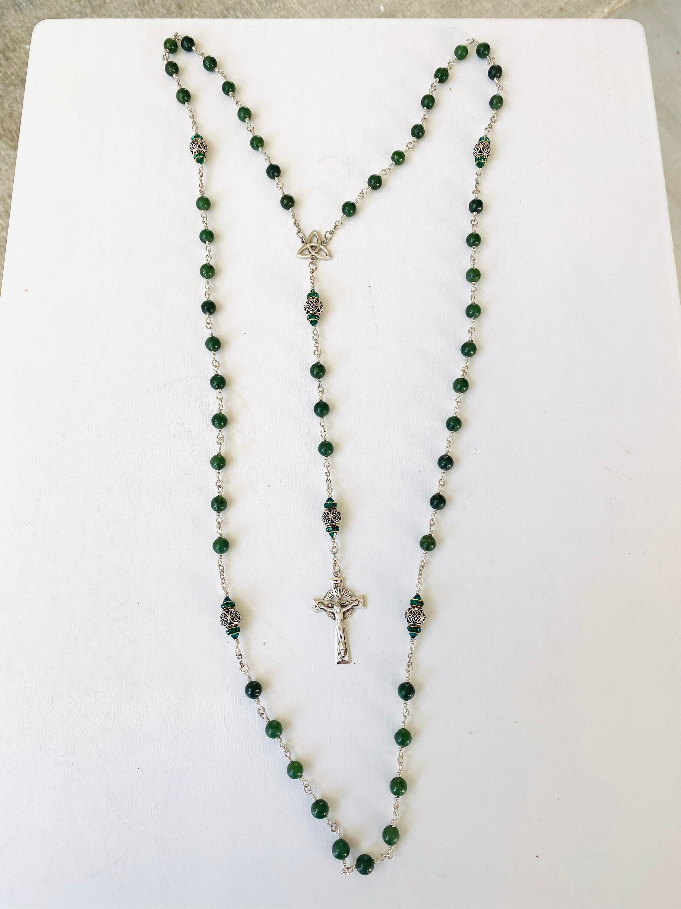 Green Jade Rosary Heirloom Wire Wrapped in Sterling and Box Set - Etsy
