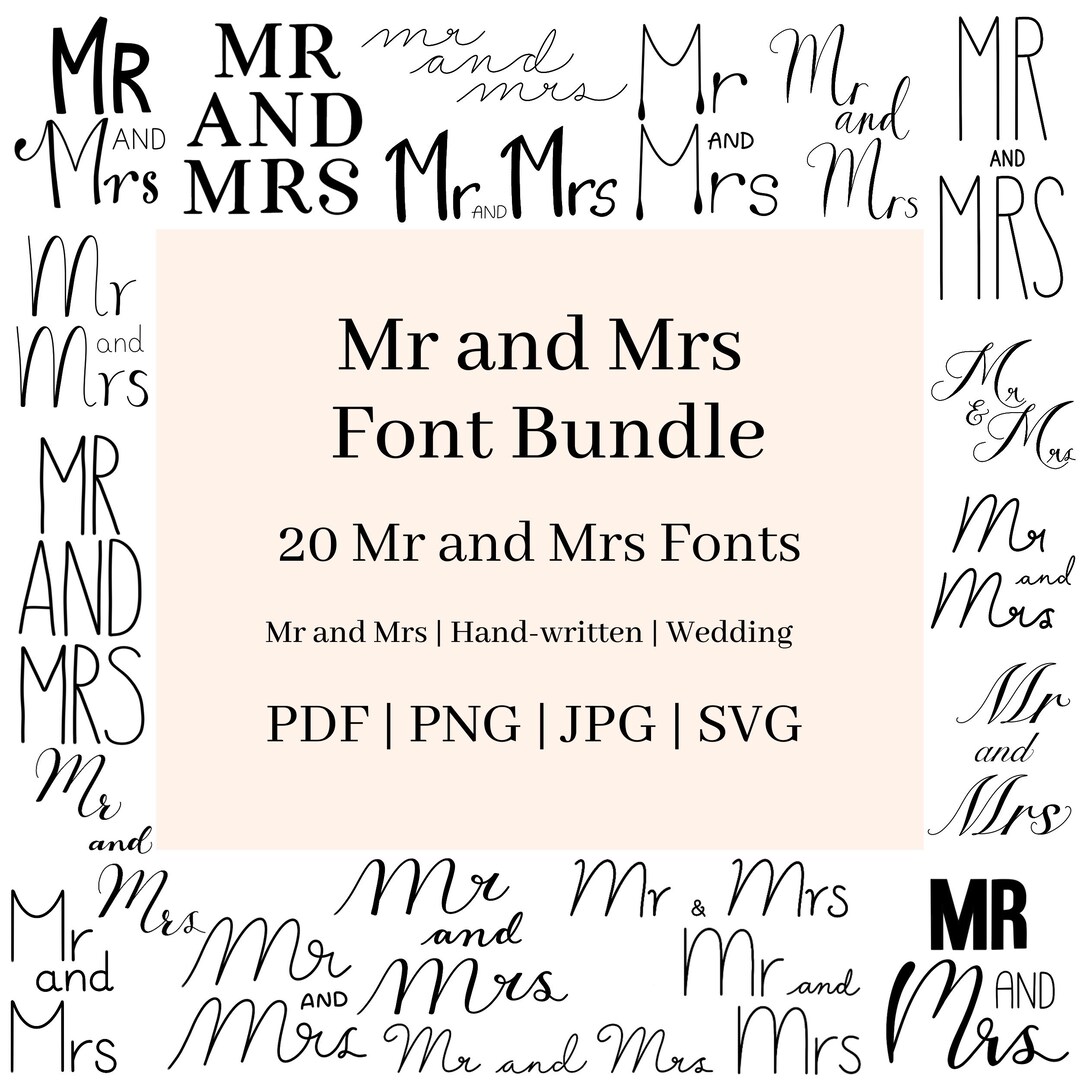 Mr and Mrs Font Bundle / Font SVG Bundle / Svg Bundle / Wedding Svg ...