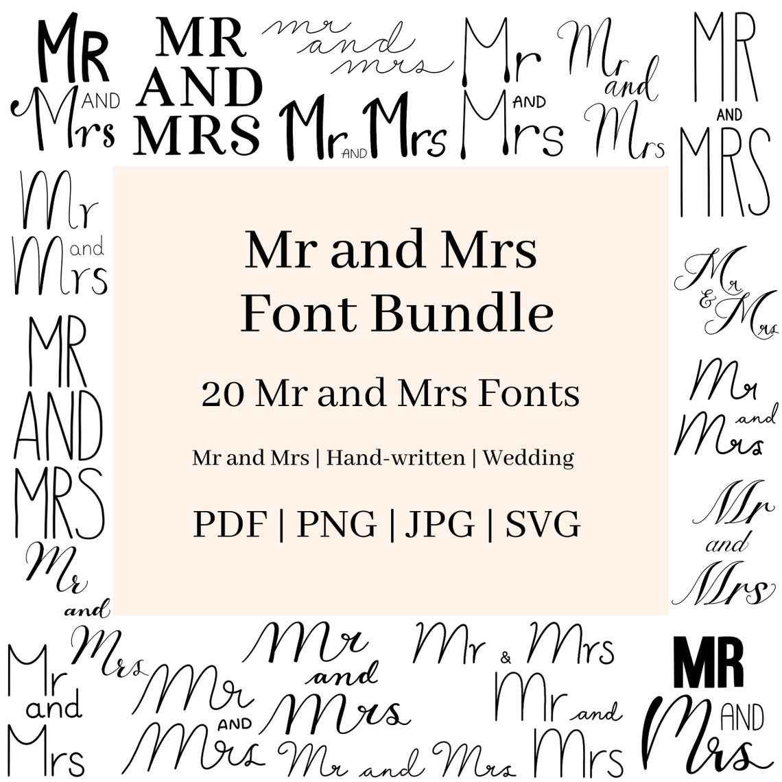 Mr and Mrs Font Bundle / Font SVG Bundle / Svg Bundle / Wedding Svg ...