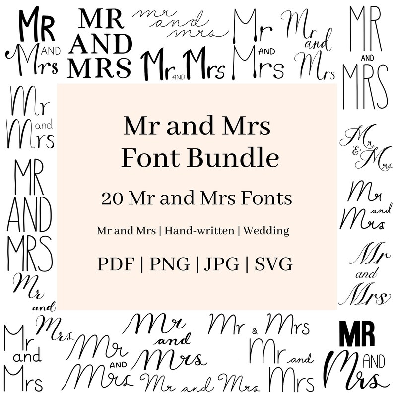 Mr and Mrs Font Bundle / Font SVG Bundle / Svg Bundle / Wedding Svg ...