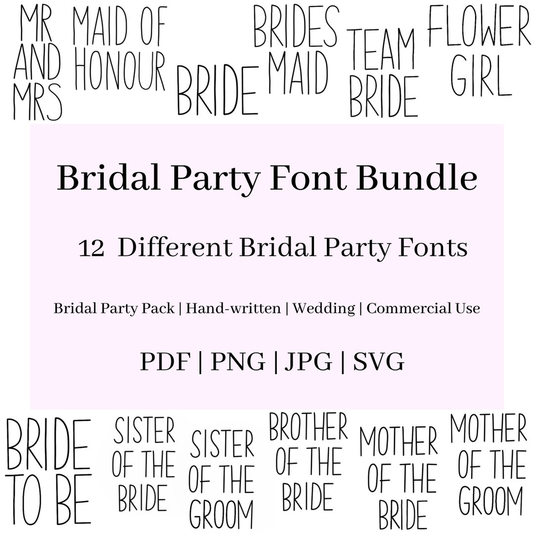 Bridal Party Font Bundle / Font SVG Bundle / Svg Bundle / Wedding Svg ...