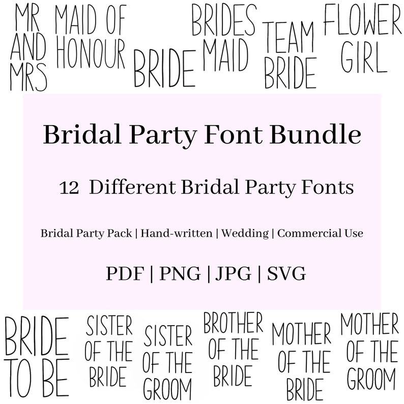 Bridal Party Font Bundle / Font SVG Bundle / Svg Bundle / Wedding Svg ...