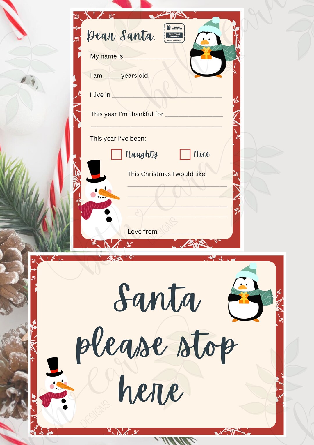 Christmas Letter to Santa / Christmas Wish List / Santa Stop Here Sign ...