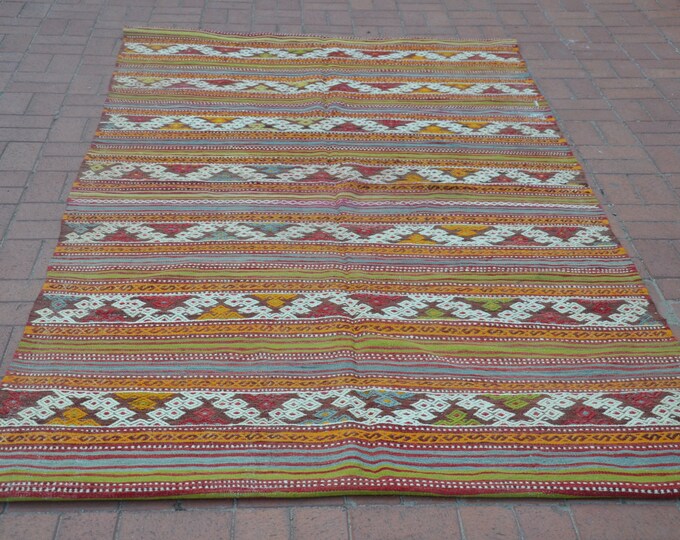 Pastel Turkish Kilim Rug, Vintage Rug, Boho Rug, Bohemian Rug, Tribal ...