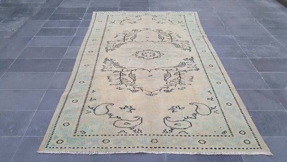 Vintage Pastel Anatolian Turkish Rug 9.6x6 ft Green Boho Low | Etsy