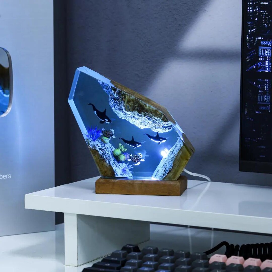 Orca Killer Whales and Turtle Resin Night Lights Resin Ocean Lamp ...