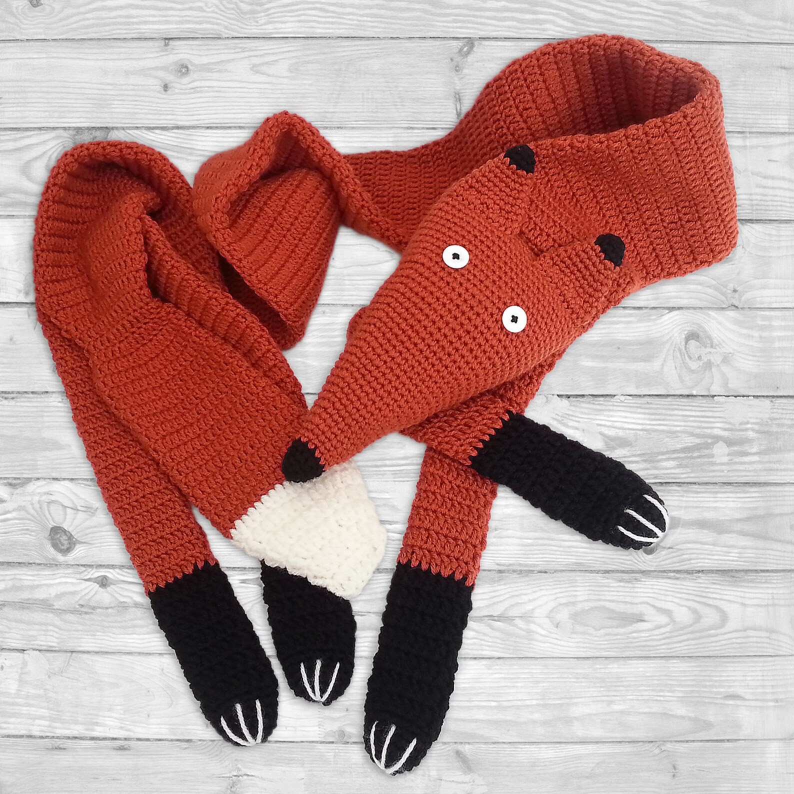 Crochet Pattern Scarf Fox PDF English and French DIY Gift - Etsy