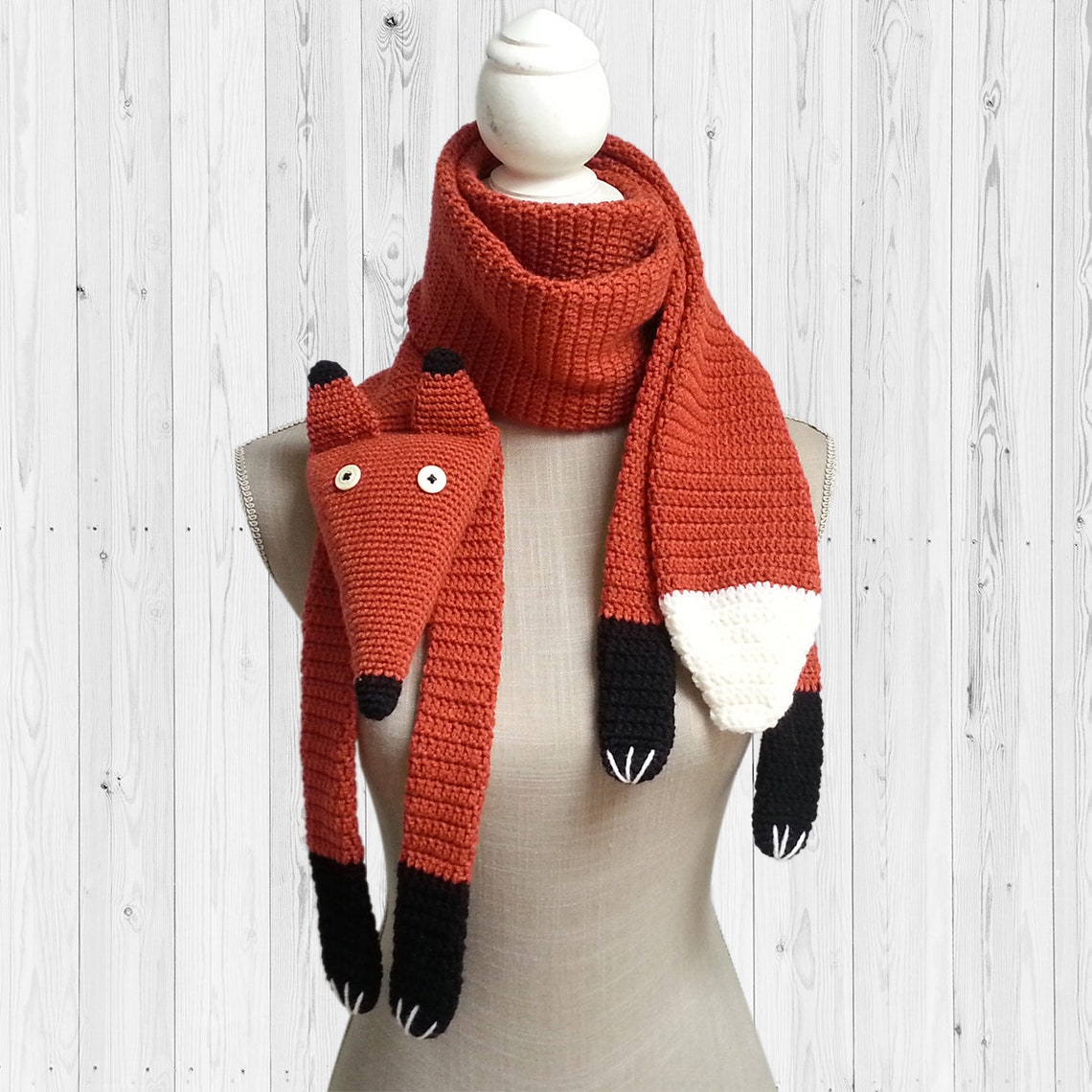 Crochet Pattern Scarf Fox PDF English and French DIY Gift - Etsy