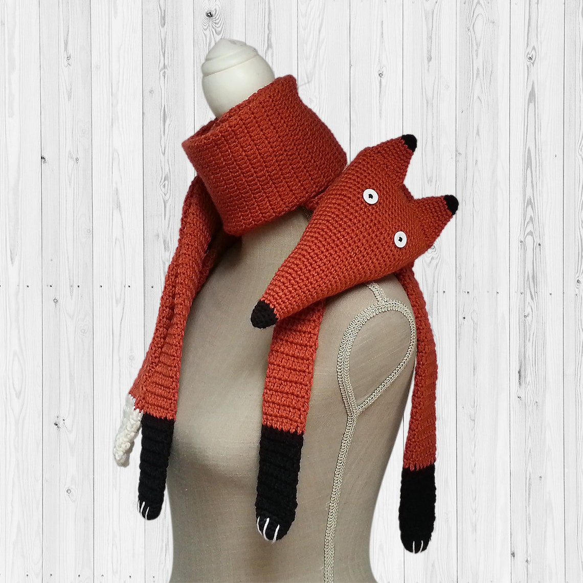 Crochet Pattern Scarf Fox PDF English and French DIY Gift - Etsy