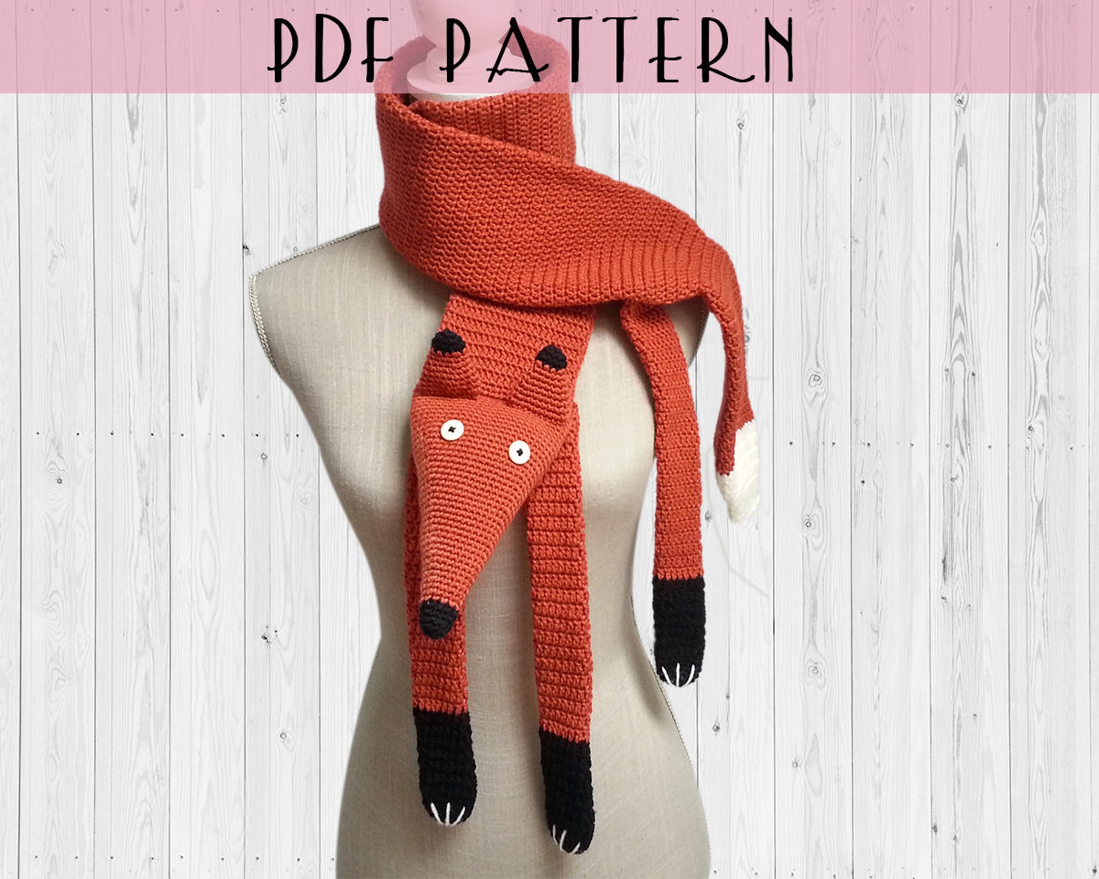 Crochet Pattern Scarf Fox PDF English and French DIY Gift - Etsy
