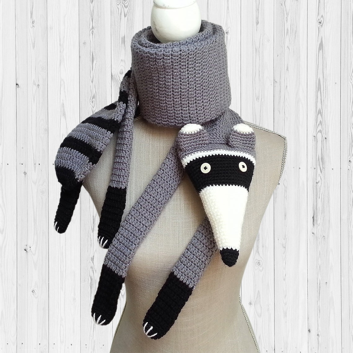 Crochet Pattern Scarf Fox Cat Raccoon PDF French English - Etsy Sweden