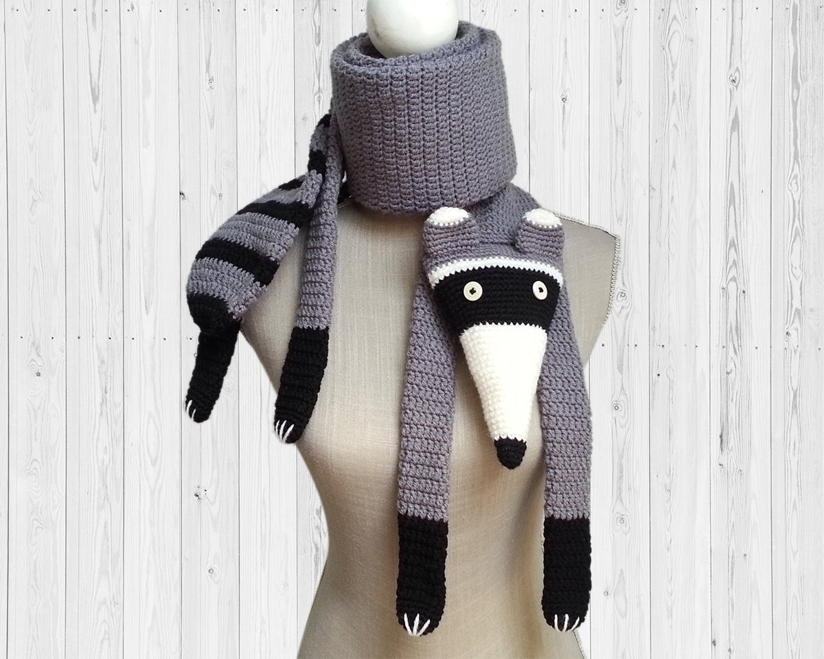 Crochet Pattern Scarf Fox Cat Raccoon PDF French English - Etsy Sweden