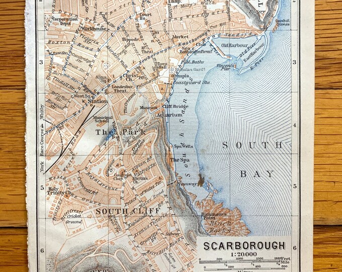 Antique 1906 Scarborough, England Map From Baedekers Atlas of Great ...