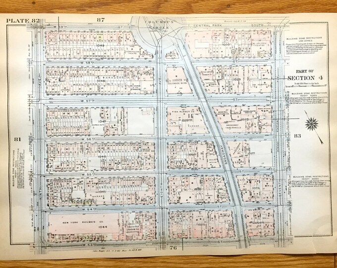 Antique Manhattan, New York City Map From Bromley's 1925 Manhattan Land ...