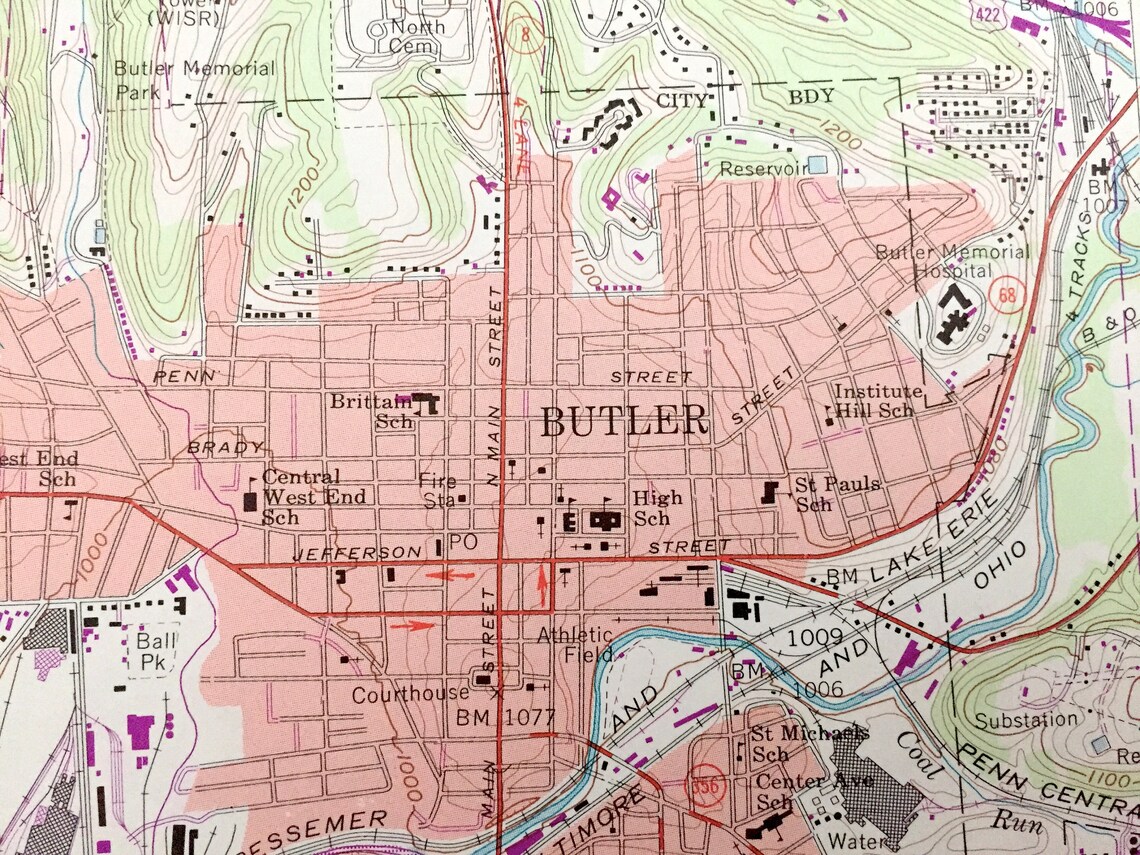 Antique Butler, Pennsylvania 1958 US Geological Survey Topographic Map ...