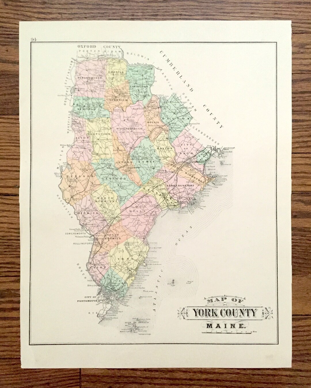 Antique 1891 York County, Maine Map by George N. Colby & Company ...