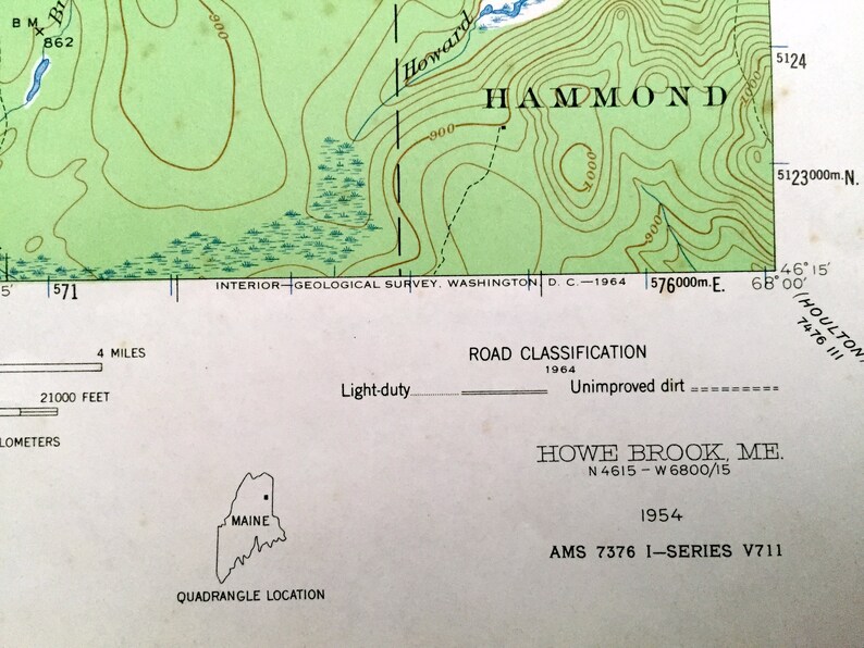Antique Howe Brook, Maine 1954 US Geological Survey Topographic Map ...