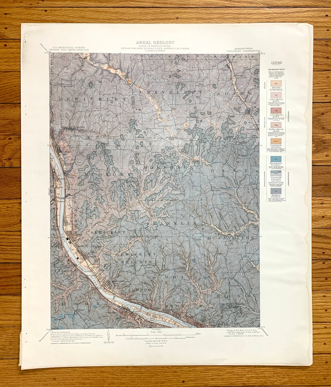 Antique Sewickley, Pennsylvania 1903 US Geological Survey Topographic ...