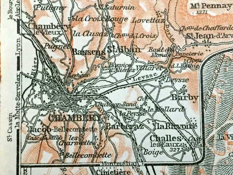Antique 1914 Chambery France Map From Baedekers Guide Atlas - Etsy
