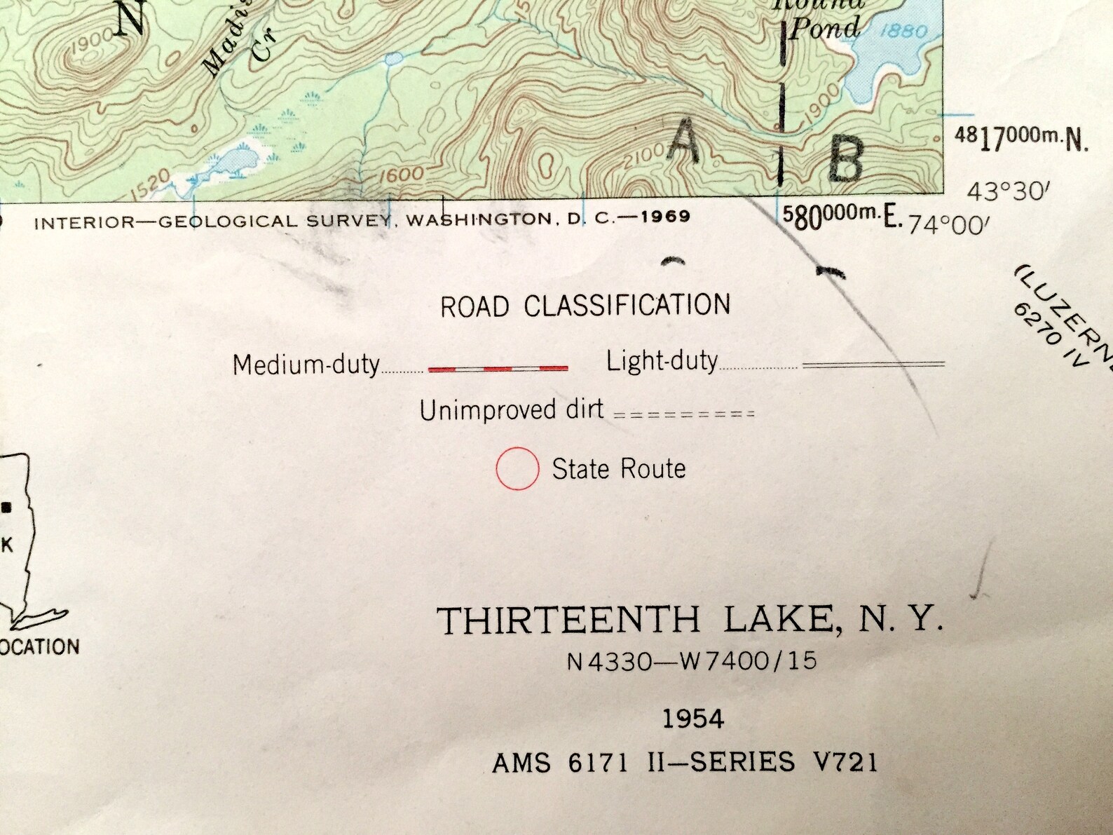 Antique Thirteenth Lake, New York 1954 US Geological Survey Topographic ...