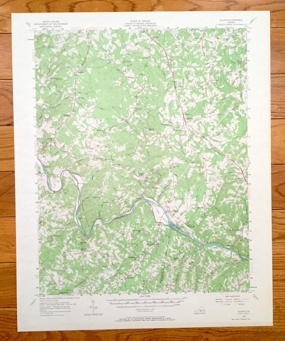 Antique Gladys, Virginia 1956 US Geological Survey Topographic Map ...