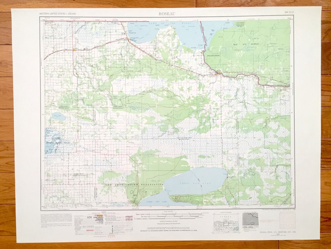 Antique Roseau, Minnesota 1954 US Geological Survey Topographic Map ...