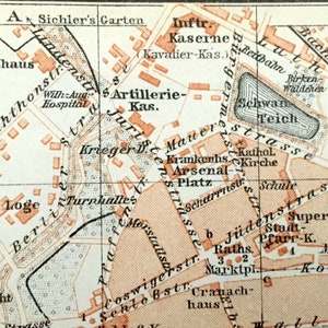 Antique 1925 Wittenberg, Germany Map From Baedekers Guide Atlas – Elbe ...