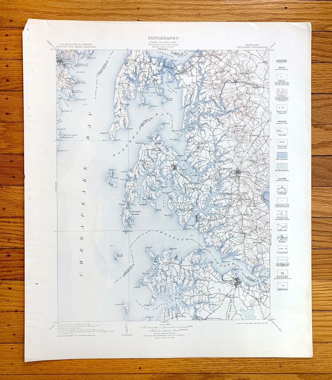 Antique Chesapeake Bay, Maryland 1902 US Geological Survey Topographic ...