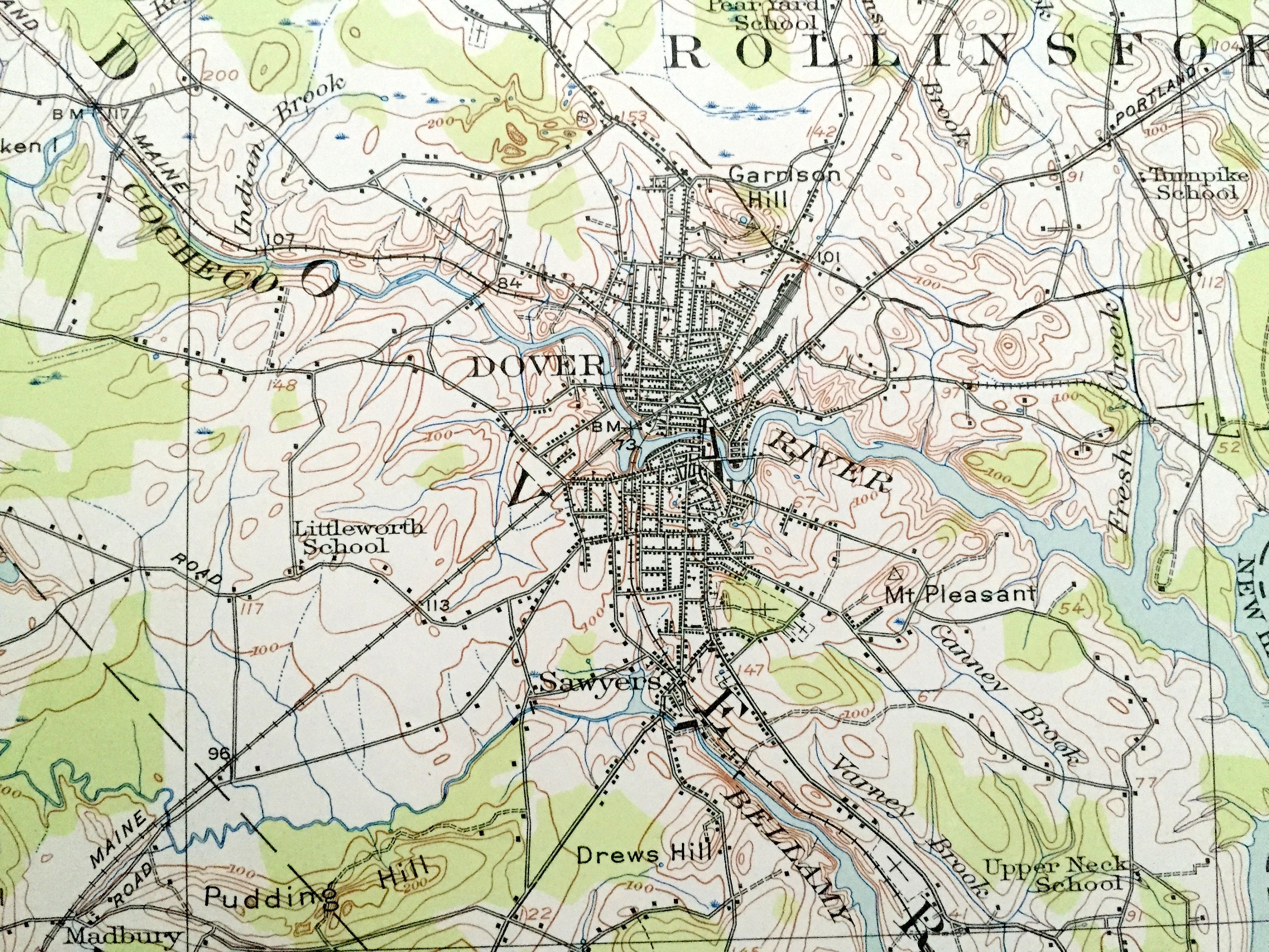 Antique Dover, New Hampshire 1916 US Geological Survey Topographic Map ...
