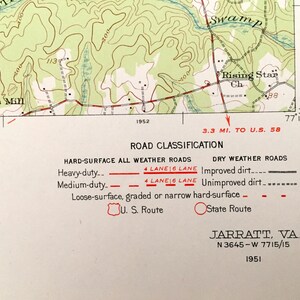 Antique Jarratt, Virginia 1951 US Geological Survey Topographic Map ...