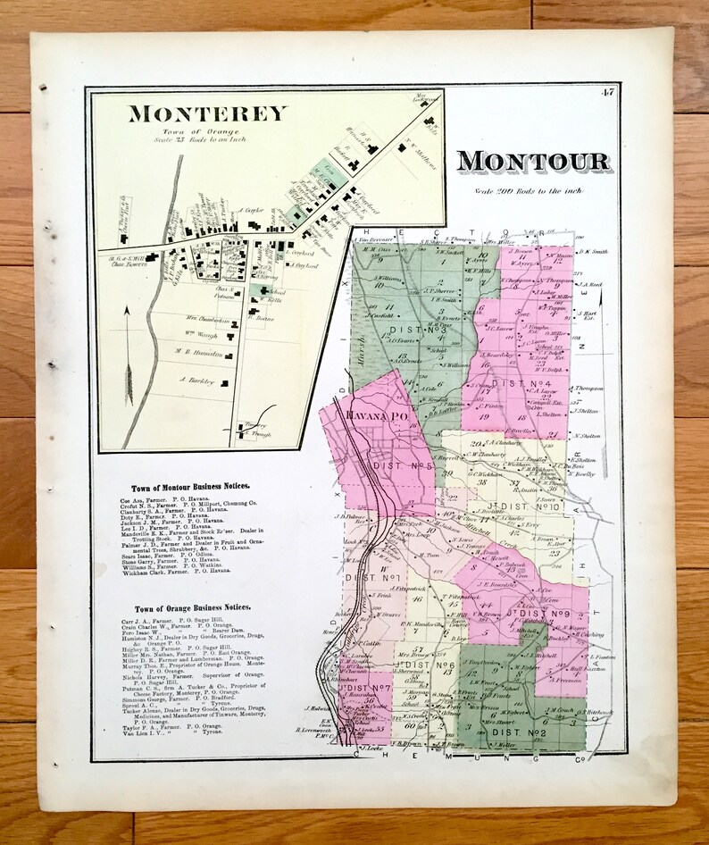Antique 1874 Montour, New York Map From Pomeroy, Whitman & Co. Atlas of ...