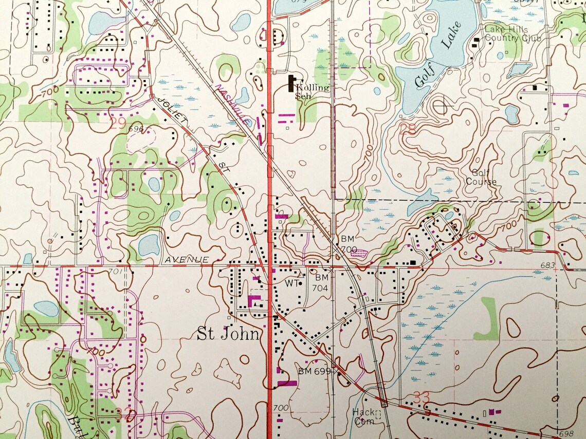 Antique St. John, Indiana 1962 US Geological Survey Topographic Map ...