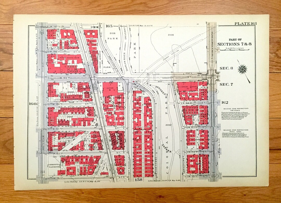 Antique Manhattan, New York City Map From Bromley's 1934 Manhattan Land ...