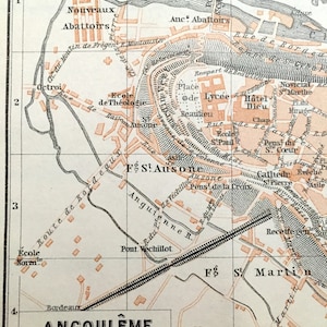 Antique 1914 Angouleme, France Map From Baedekers Guide Atlas ...