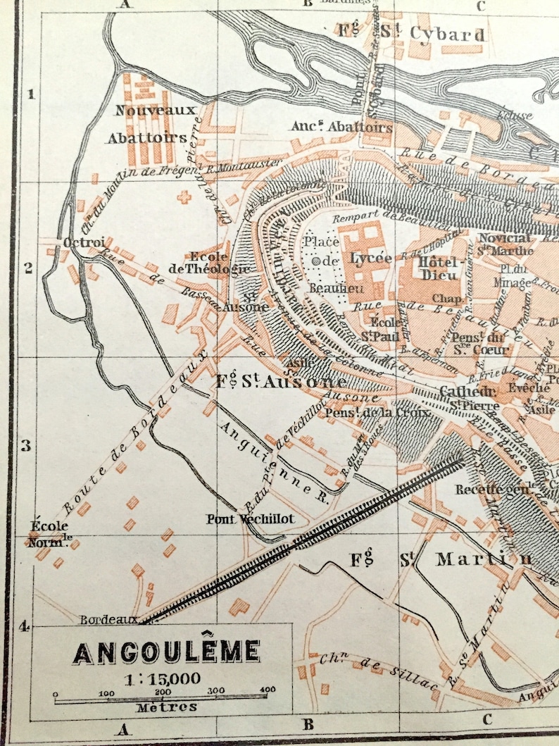 Antique 1914 Angouleme France Map From Baedekers Guide Atlas - Etsy