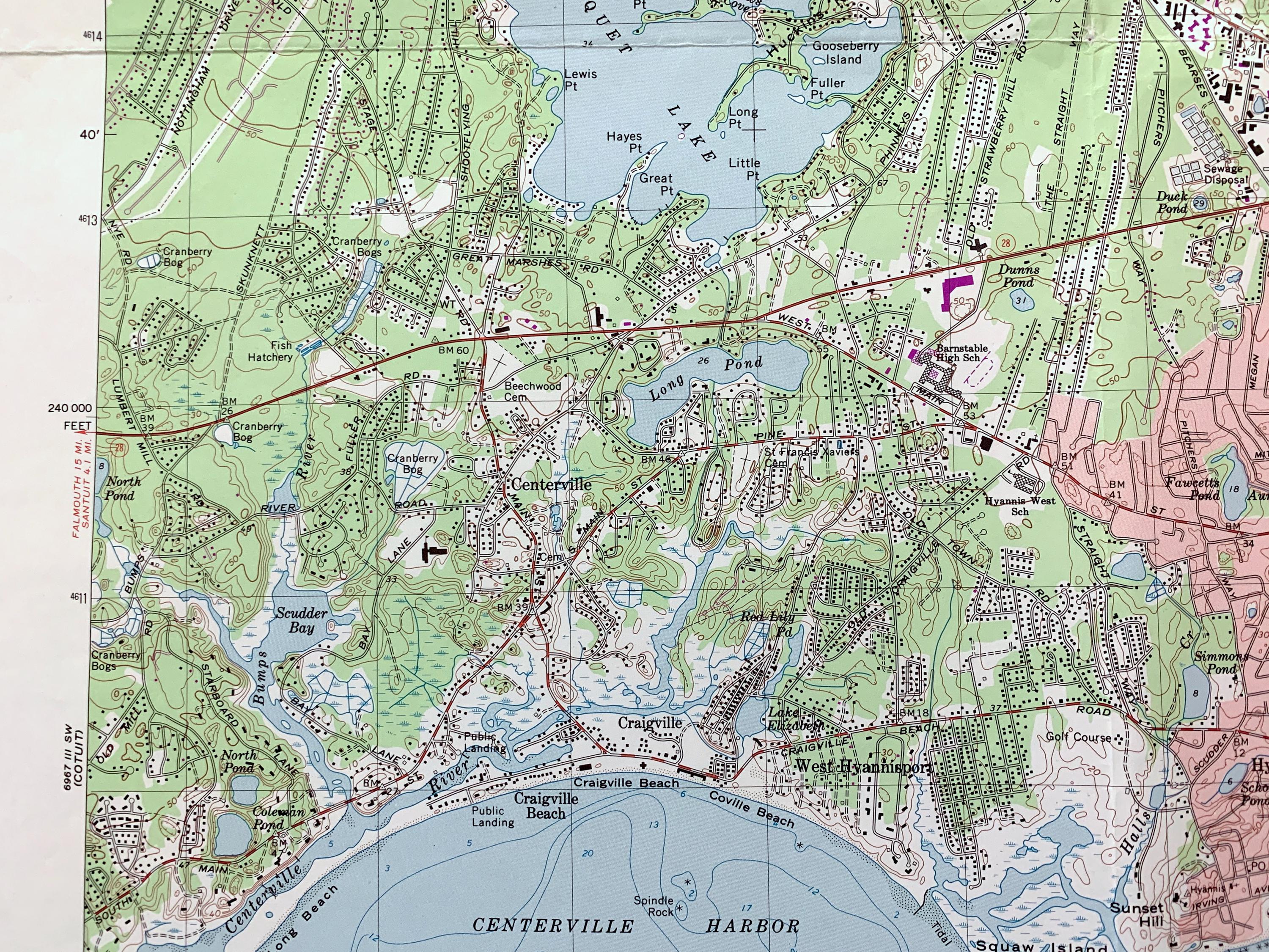 Antique Hyannis, Massachusetts 1974 US Geological Survey Topographic Map – Barnstable County ...