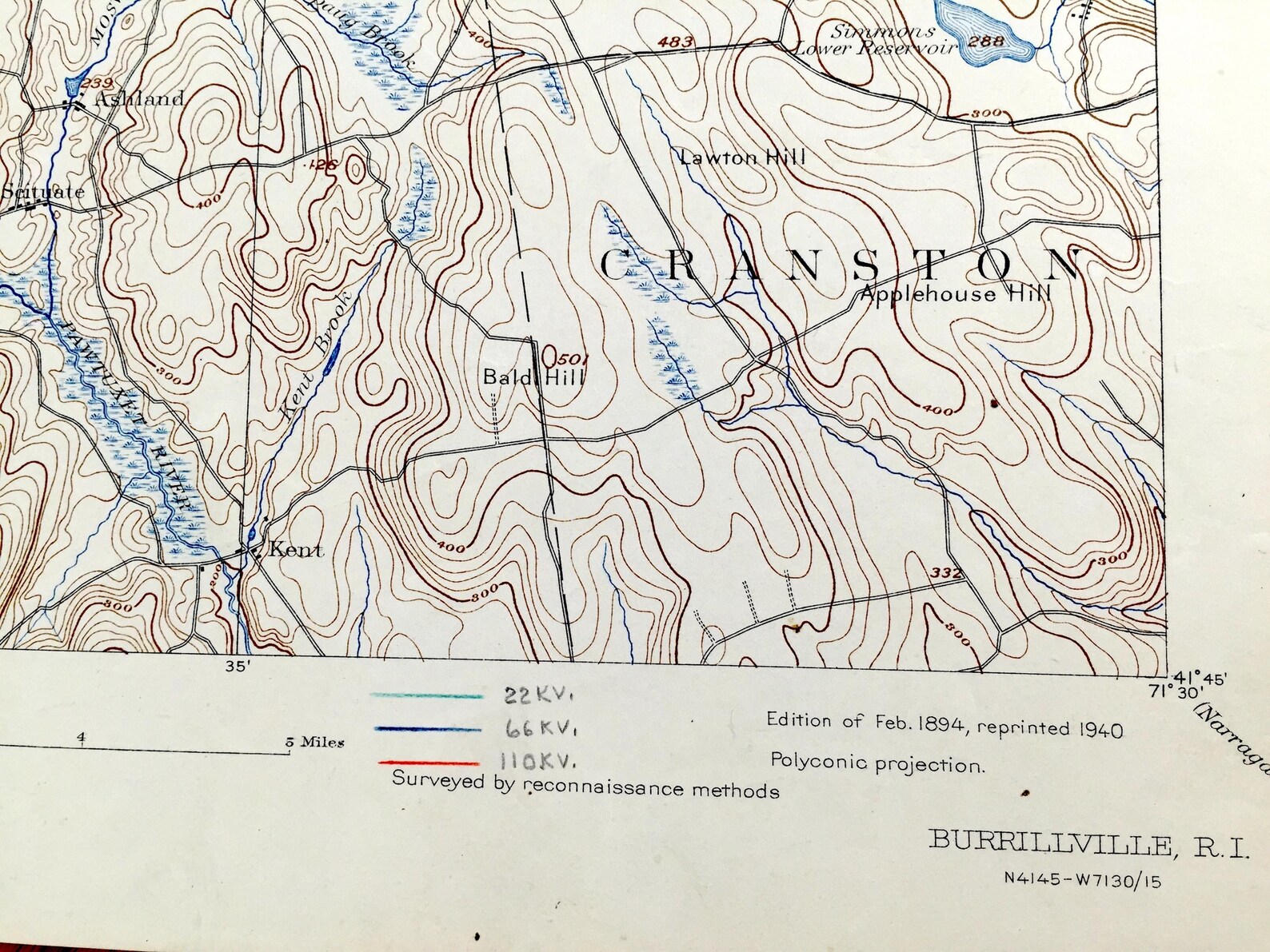 Antique Burrillville, Rhode Island 1894 US Geological Survey ...