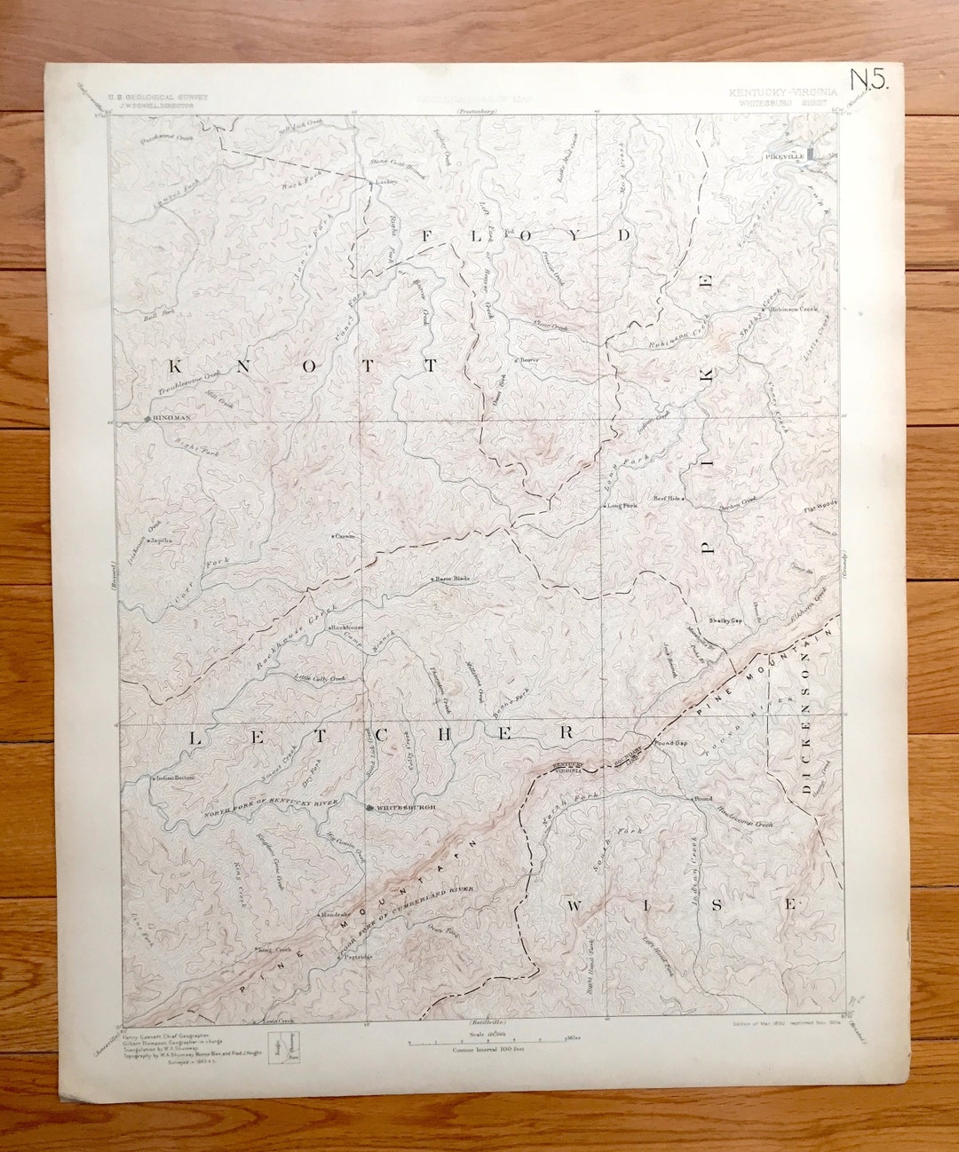 Antique Whitesburg, Kentucky 1892 US Geological Survey Topographic Map ...