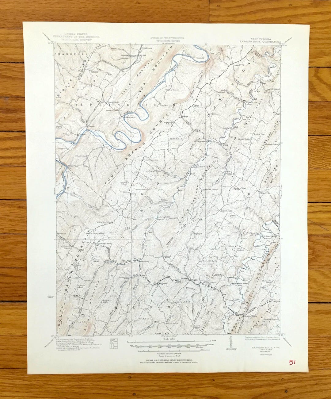 Antique Hanging Rock, West Virginia 1923 US Geological Survey ...