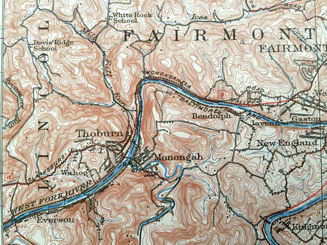 Antique Fairmont West Virginia 1923 US Geological Survey - Etsy
