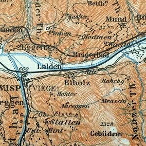 Antique 1913 Brig, Switzerland Map From Baedekers Guide Atlas – Visp ...