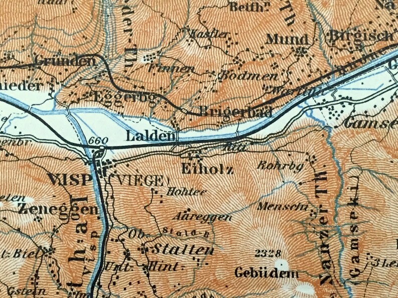 Antique 1913 Brig Switzerland Map From Baedekers Guide Atlas - Etsy