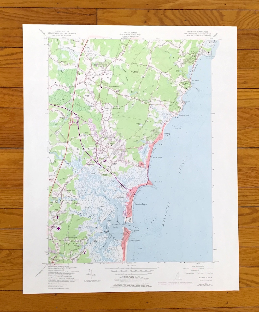 Antique Hampton, New Hampshire 1957 US Geological Survey Topographic ...