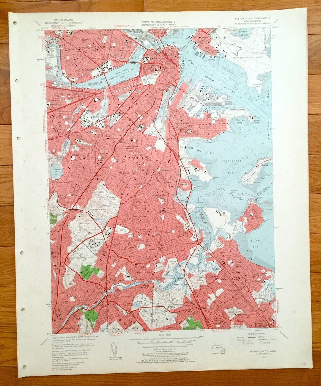 Antique Boston, Massachusetts 1956 US Geological Survey Topographic Map ...
