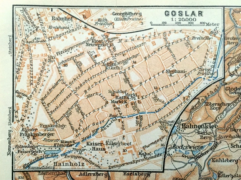 Antique 1925 Goslar Germany Map From Baedekers Guide Atlas - Etsy