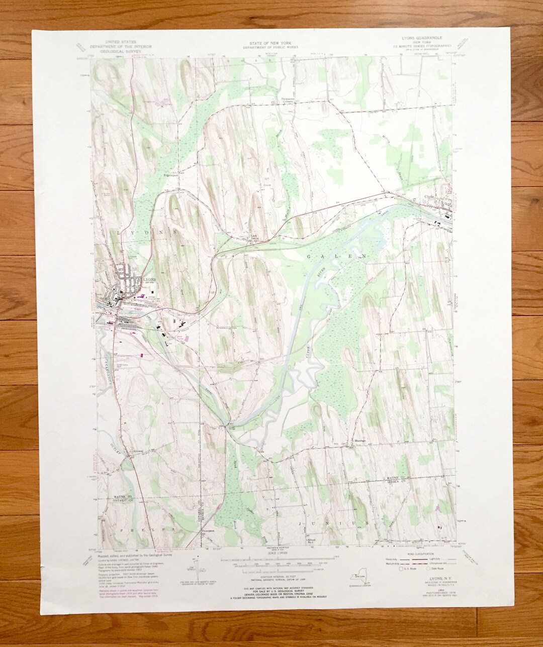 Antique Lyons, New York 1952 US Geological Survey Topographic Map ...