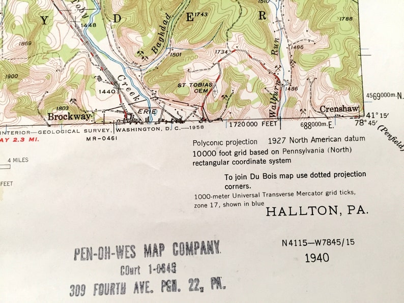 Antique Hallton Pennsylvania 1940 US Geological Survey | Etsy