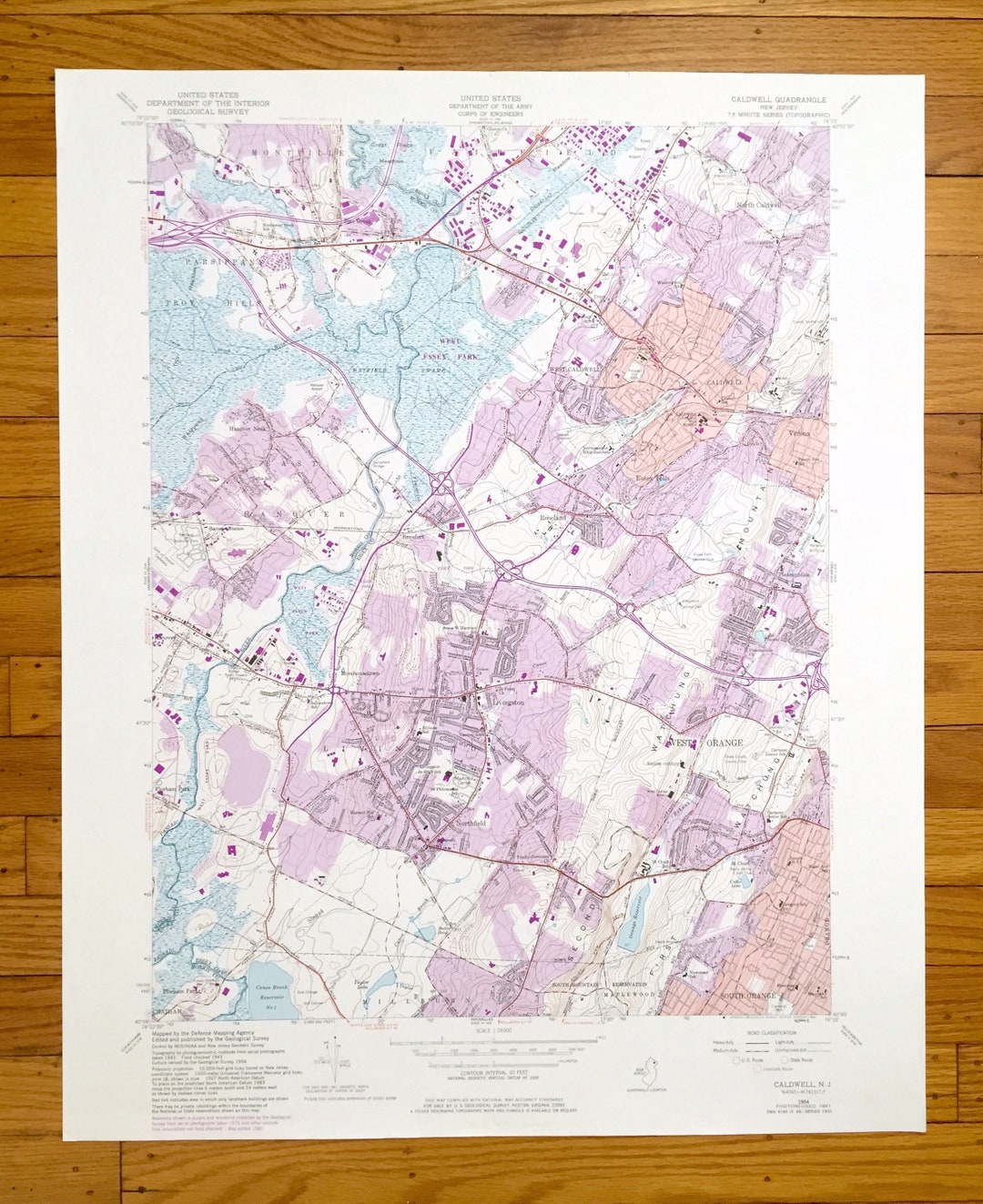 Antique Caldwell, New Jersey 1954 US Geological Survey Topographic Map ...