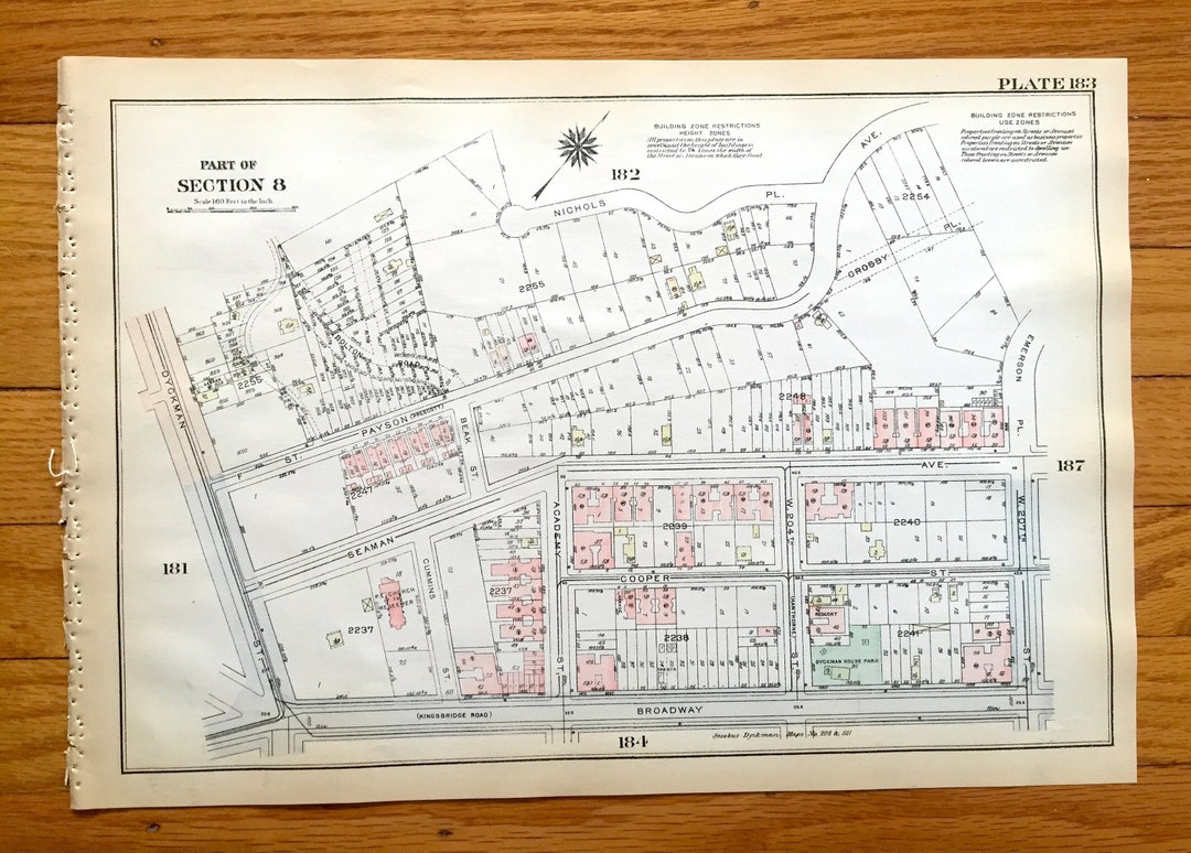 Antique Manhattan, New York City Map From Bromley's 1934 Manhattan Land ...