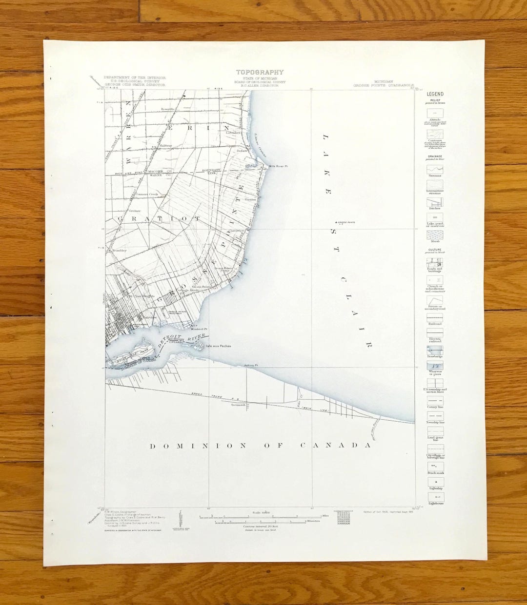 Antique Grosse Pointe, Michigan 1905 US Geological Survey Topographic ...